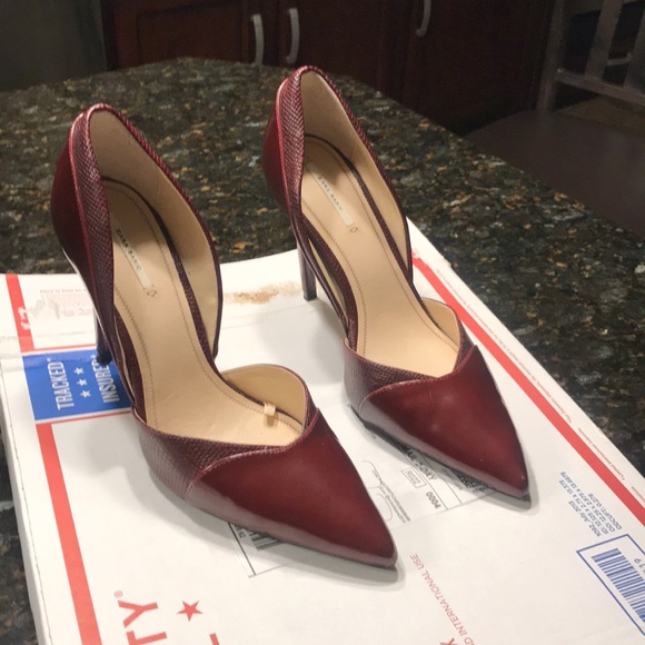 Zara | Shoes | Zara Maroon Contrast Texture Parent D Orsay Pumps | Poshmark